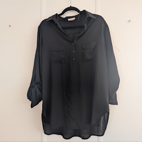 Pleione | Tops | Pleione Black Cuffed Sleeve Mandarin Collar Blouse ...